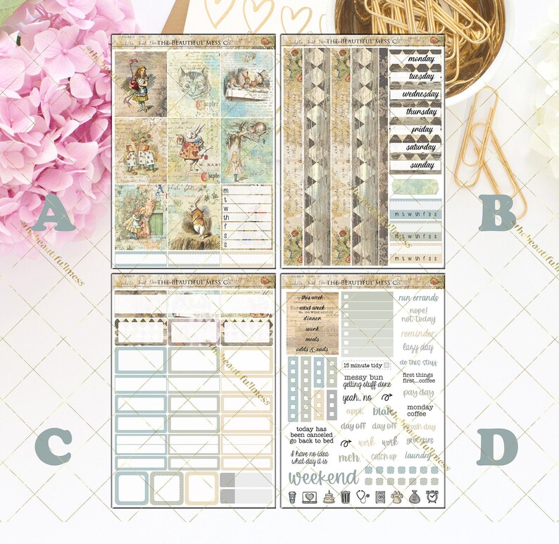 Wonderland 1 Planner Stickers / Vertical Weekly Stickers / White Space ...
