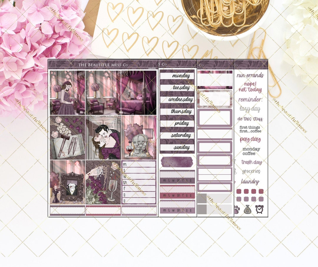 Vampire Planner Stickers / Vertical Weekly Stickers / White Space ...