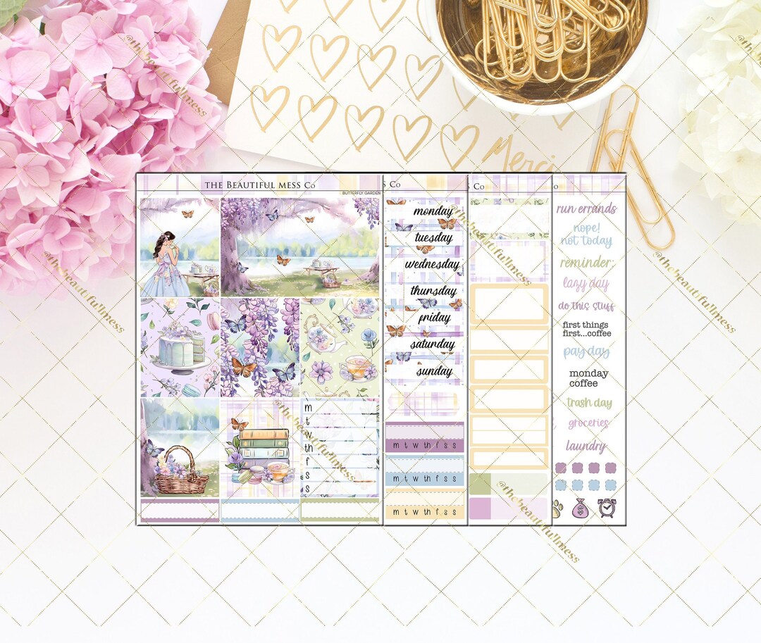 Butterfly Garden Planner Stickers / Vertical Weekly Stickers / White ...