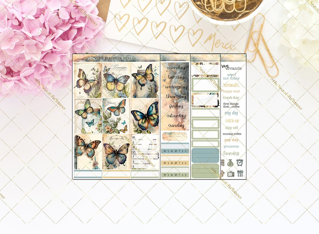 Butterflies Planner Stickers / Vertical Weekly Stickers / White Space ...