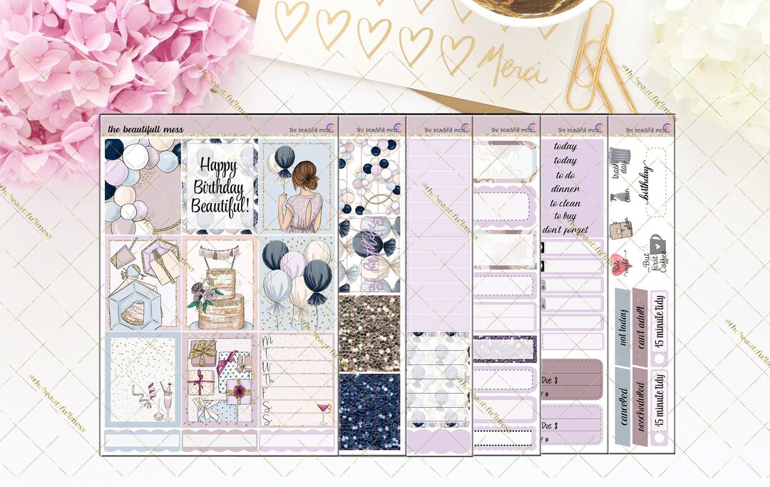 Birthday Girl Planner Stickers / Vertical Weekly Stickers / Full Kit - Etsy