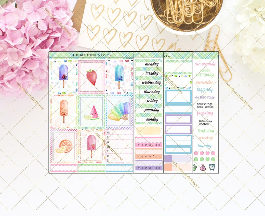 Sweet Summer Planner Stickers / Vertical Weekly Stickers / White Space ...