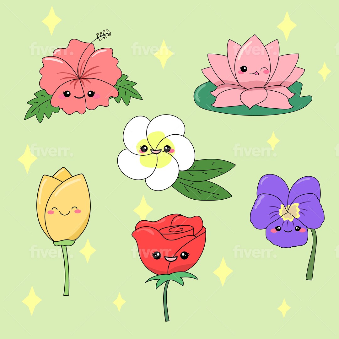 Flowers Kawaii Emotional Emoji Characters Printable Stickers - Etsy