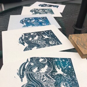 Linocut Landscape - Etsy