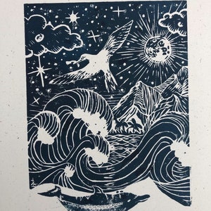 Linocut Landscape - Etsy