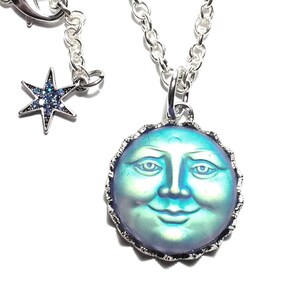 Blue Moon Face Necklace/moon Pendant/moon Necklace/moon Jewelry/star ...