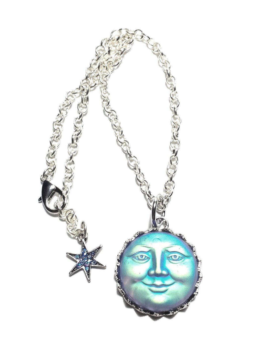 Blue Moon Face Necklace/moon Pendant/moon Necklace/moon Jewelry/star ...