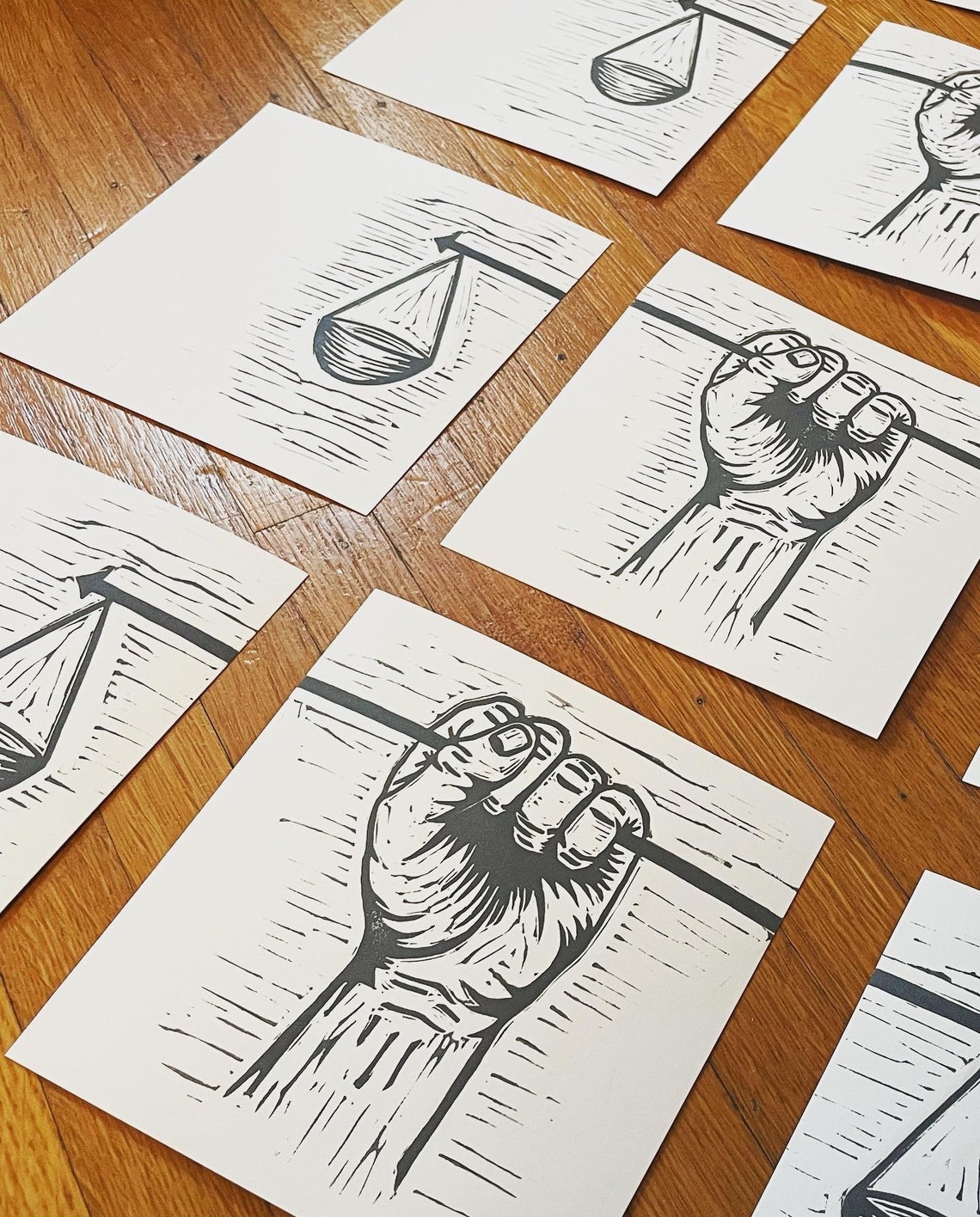 Scales of Justice - Fist - Original Linocut Print - Hand Printed - Etsy