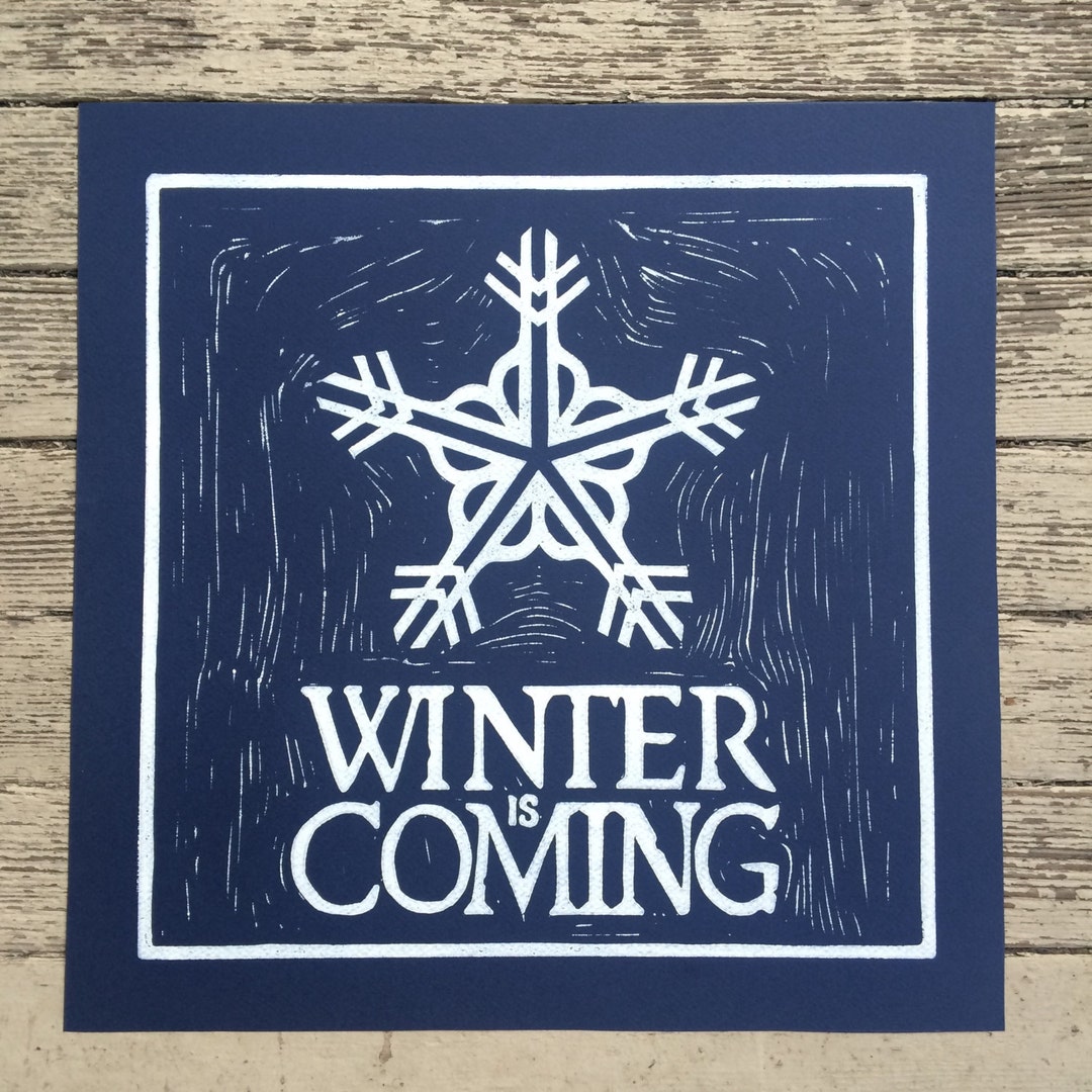 Rochester Snowflake Logo Winter is Coming - Original Linocut Print - Etsy