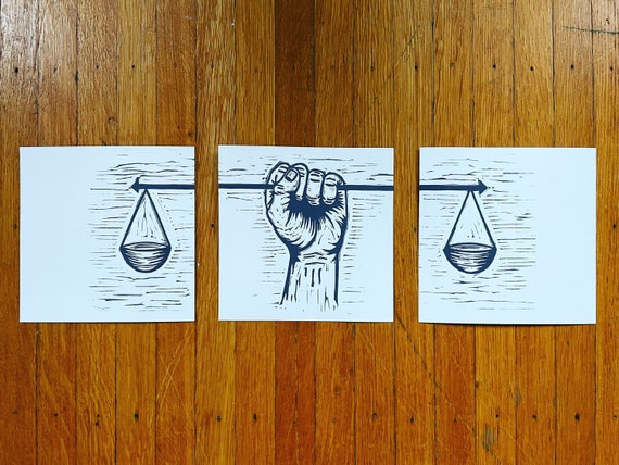 Scales of Justice Fist Original Linocut Print Hand | Etsy