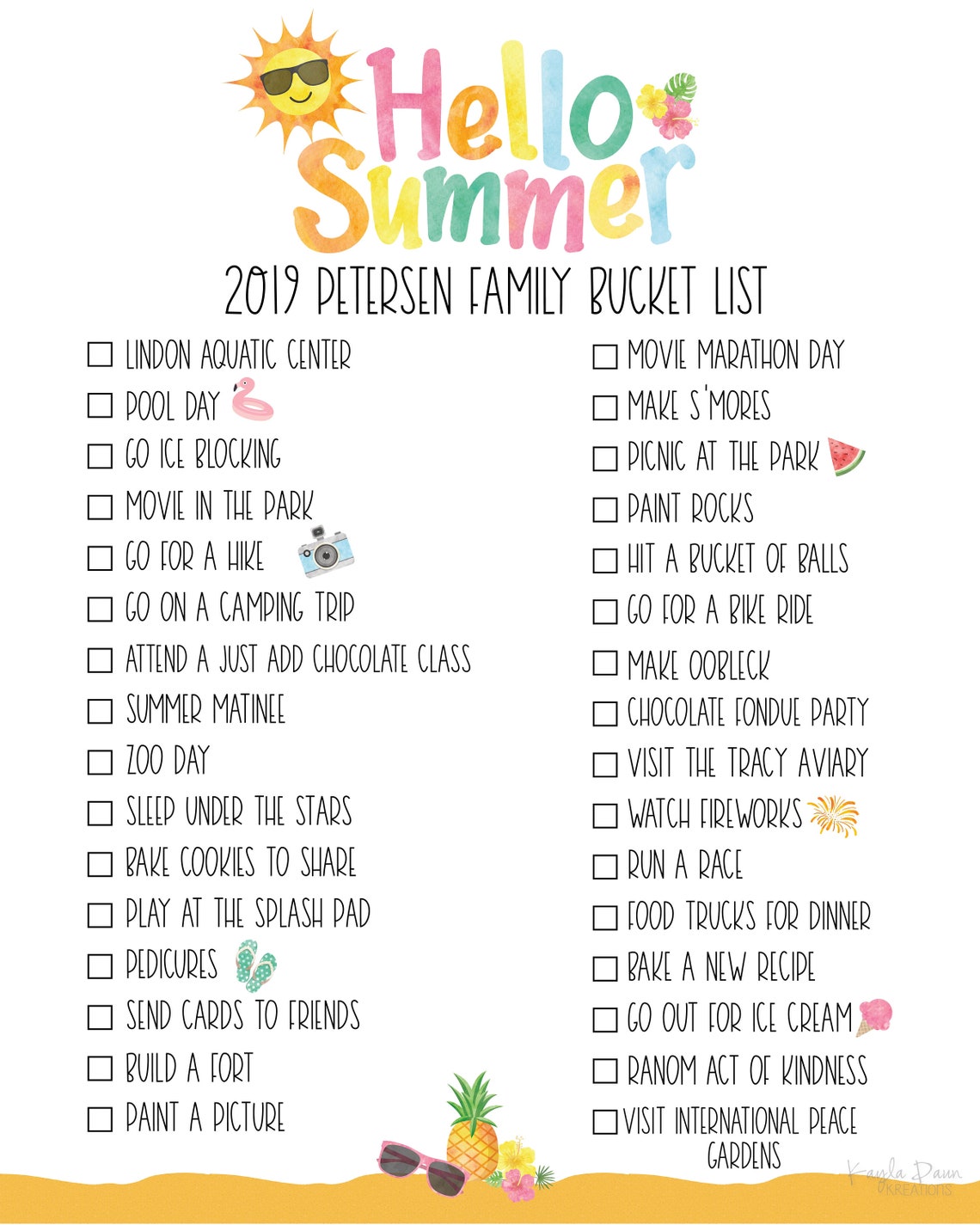 Personalized Summer Bucket Lists - Etsy