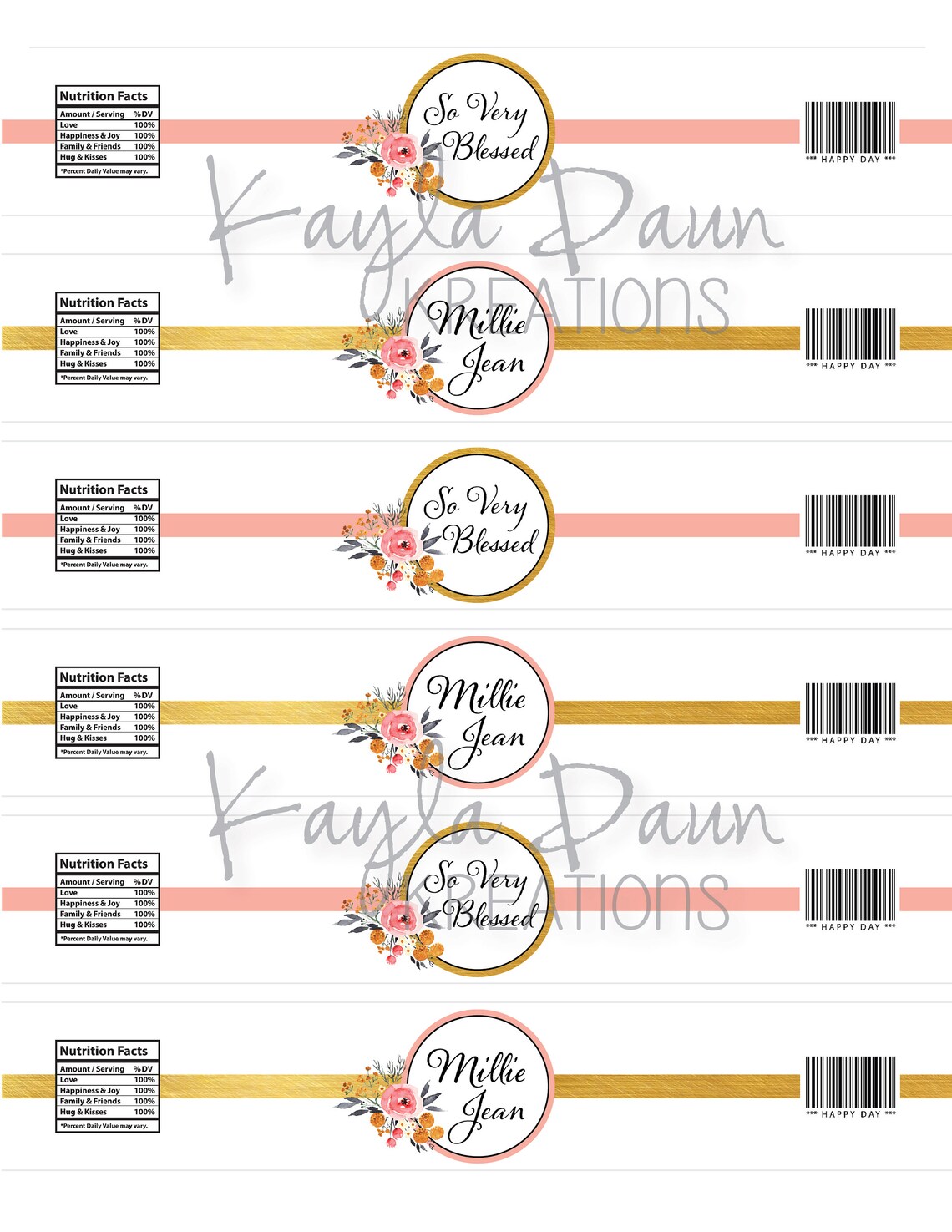 Blessing Day Water Bottle Labels-baby Girl Blessing, LDS Baby Blessing ...