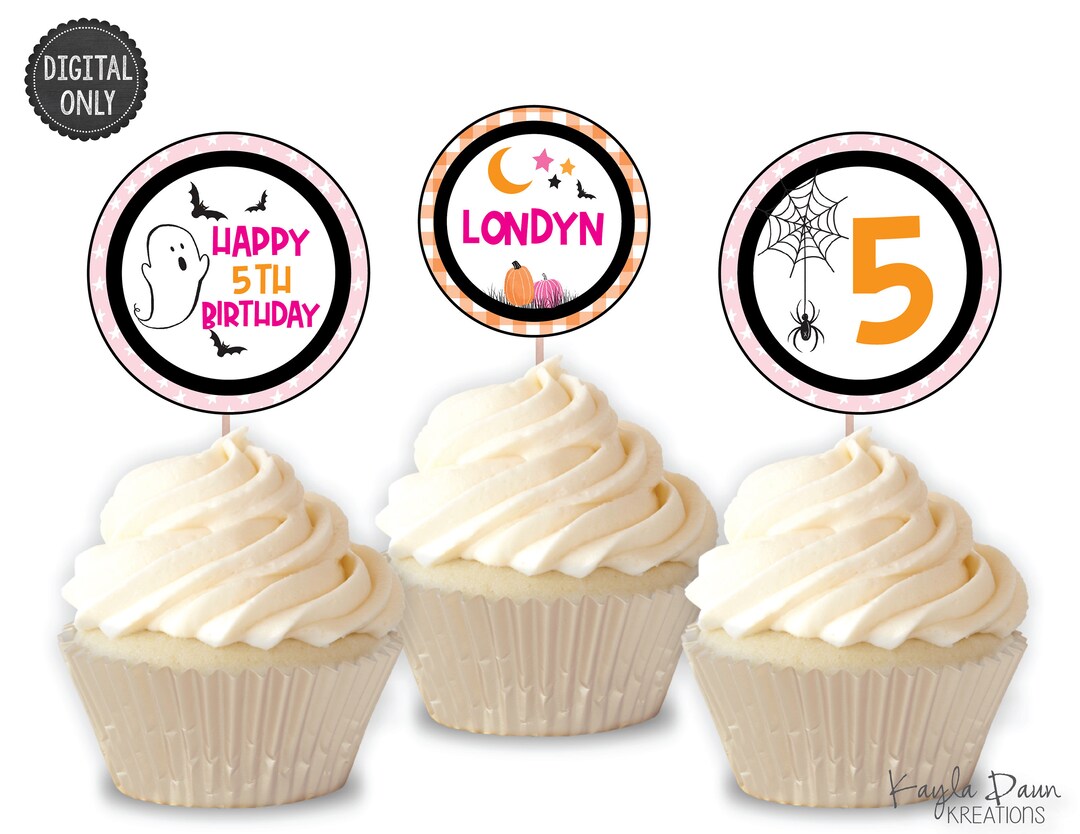 Pink Halloween Themed Cupcake Toppers - Etsy