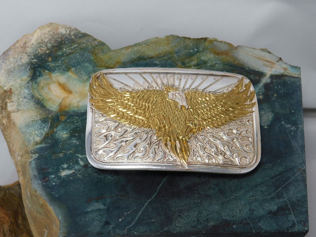 Vintage CRUMRINE MFG CO American Bald Eagle Belt Buckle Silver Plated ...