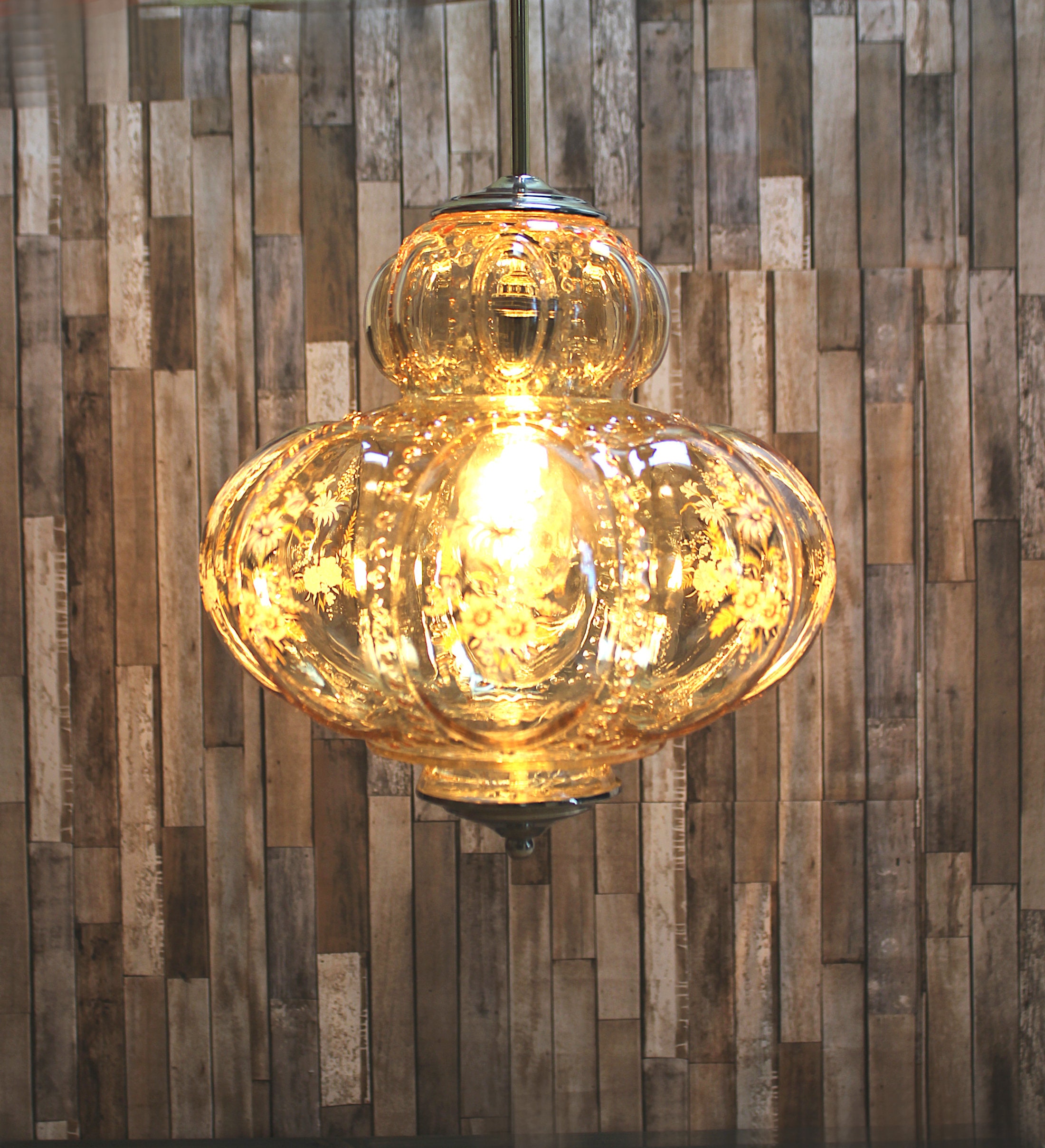 Pendant Light Vintage Glass Globe Yellow Floral Bubble Glass | Etsy