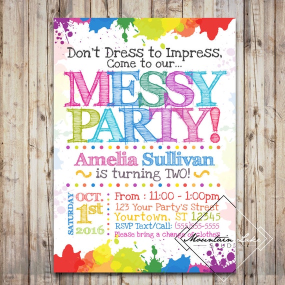 Custom Rainbow Art Paint Messy Party Invitation Printable | Etsy