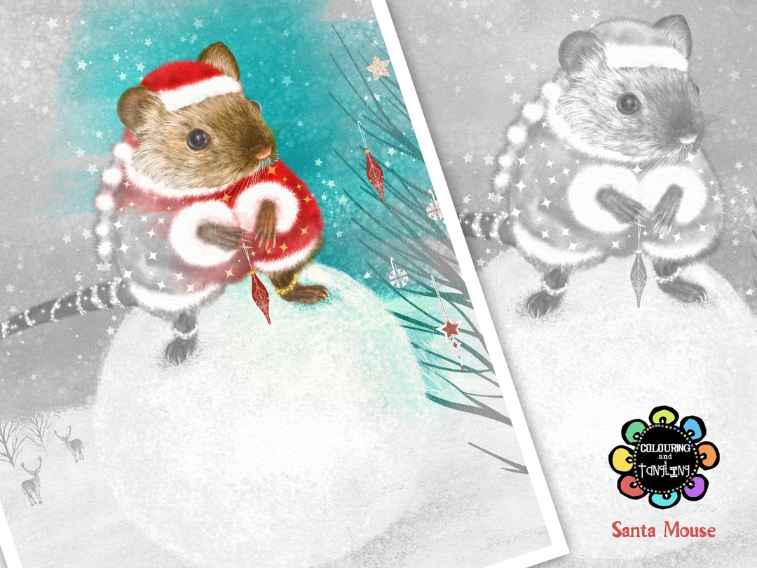 Santa Mouse Coloring Pageprintable Christmas Coloring - Etsy
