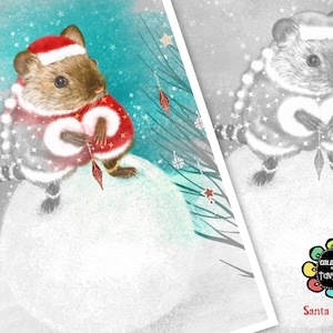 Santa Mouse Coloring Pageprintable Christmas Coloring - Etsy