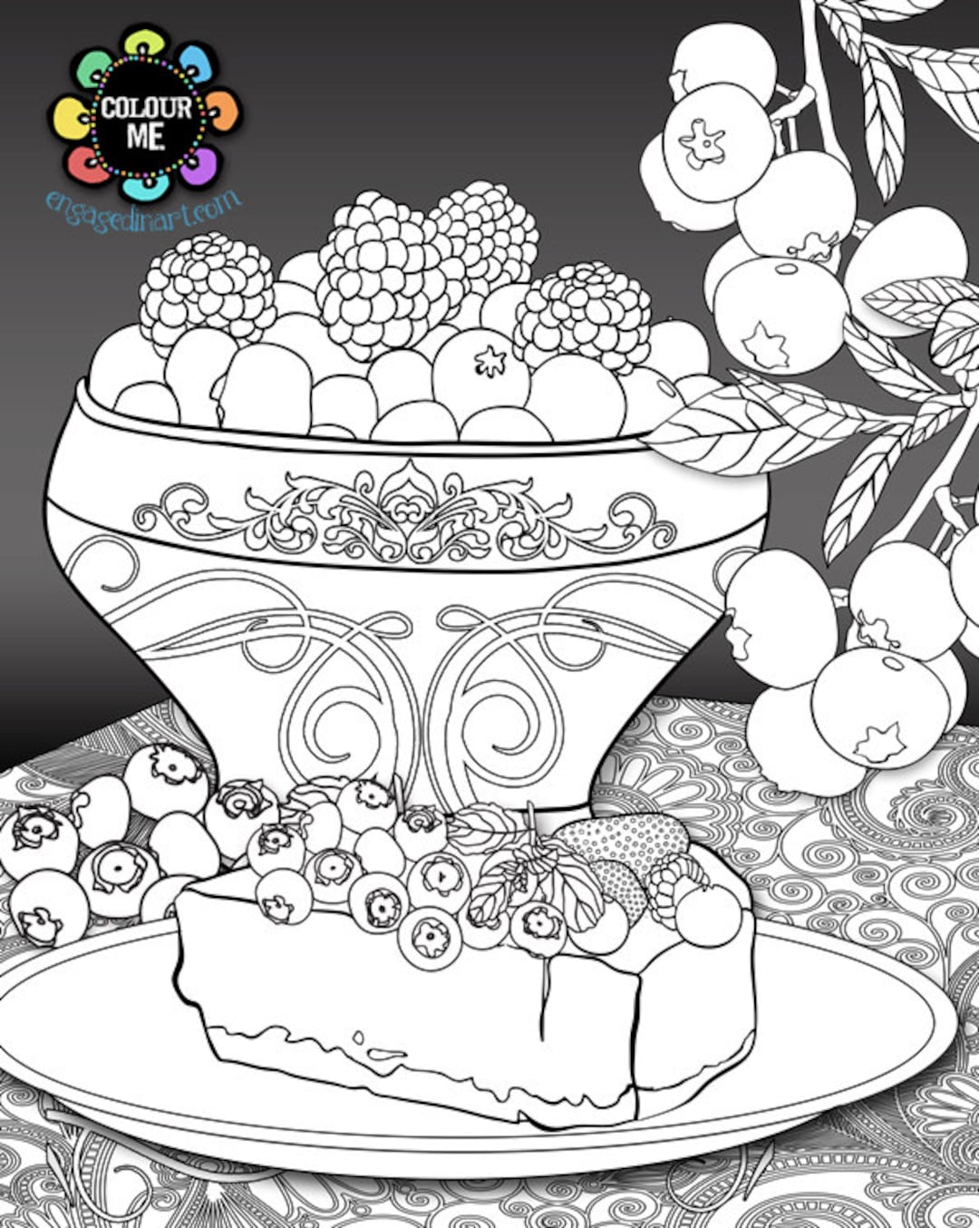 Printable Colouring Page Colouring Page Blueberry Cheesecake Dark ...
