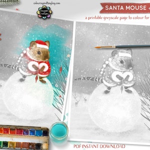 Santa Mouse Coloring Pageprintable Christmas Coloring - Etsy