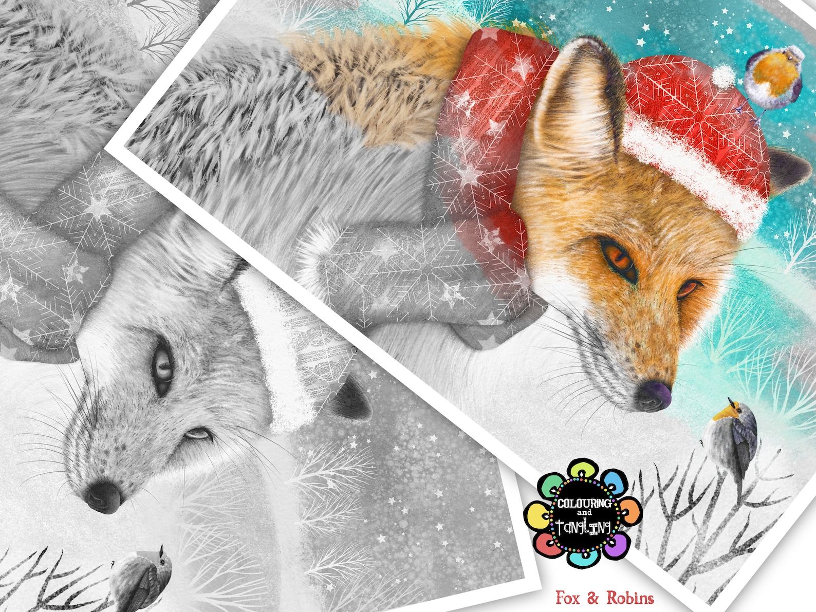Christmas Fox Coloring Pageprintable Christmas Coloring - Etsy
