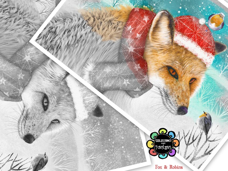 Christmas Fox Coloring Pageprintable Christmas Coloring - Etsy