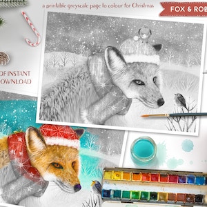 Christmas Fox Coloring Pageprintable Christmas Coloring - Etsy