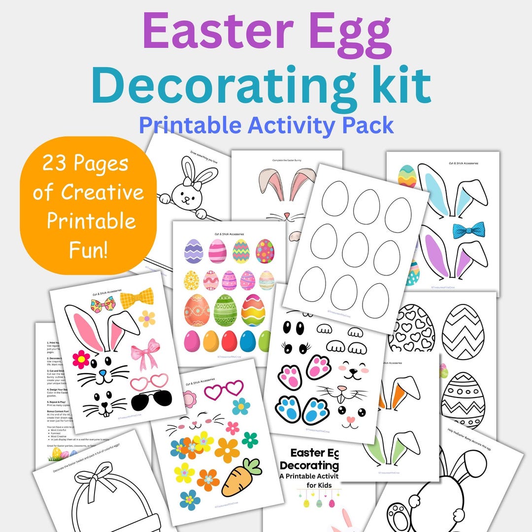 Easter Eggs Decorating Kit Printable - Kids Easter Craft, Activity Pack ...