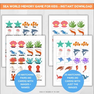 Printable Sea World Memory Game for Kids |ocean Life Matching Cards ...