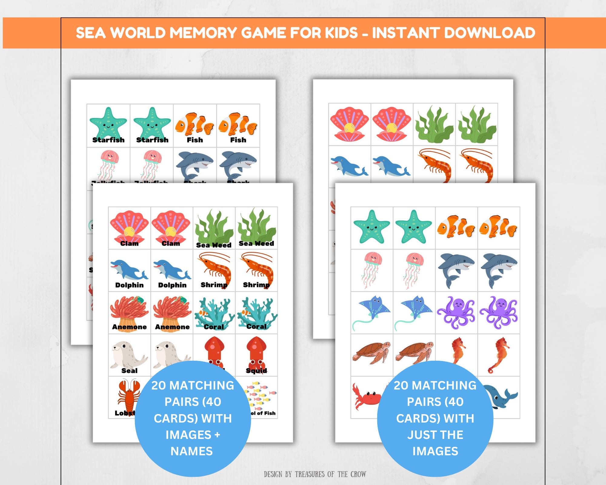 Printable Sea World Memory Game for Kids |ocean Life Matching Cards ...