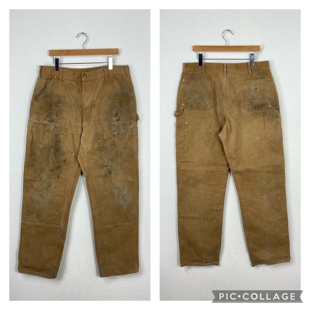 Vintage Distressd Carhartt 100% Cotton Double Knee Work Pants Dungaree ...