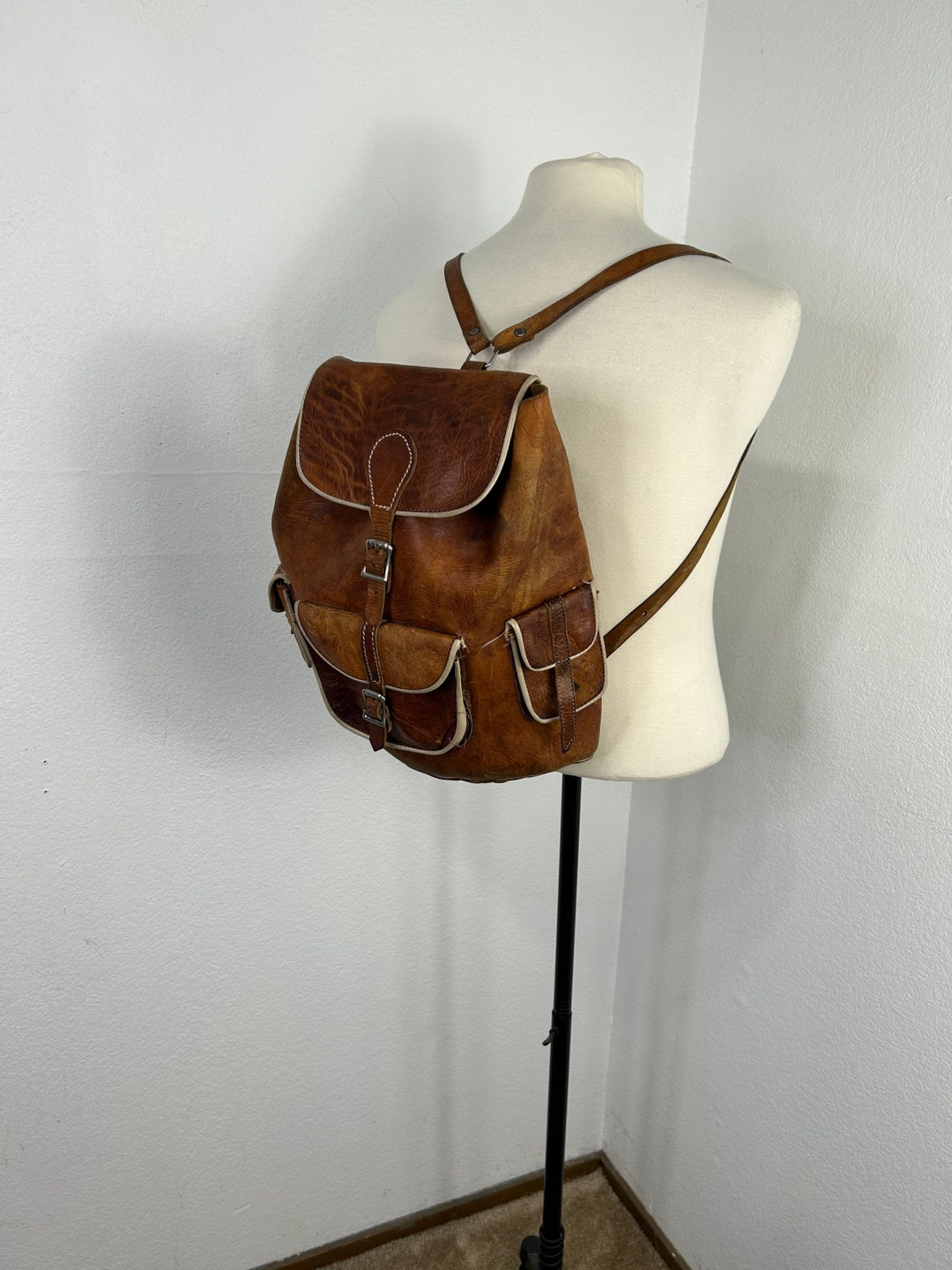 80s Vintage All Leather Backpack Day Pack - Etsy