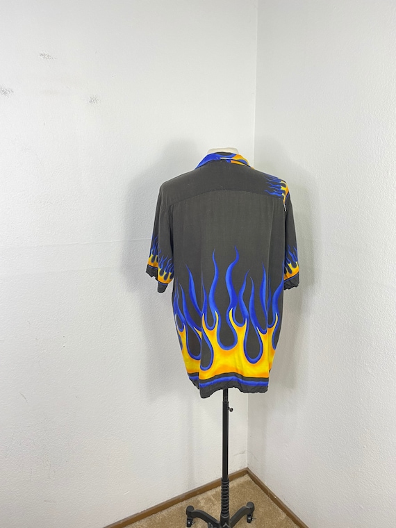 90s vintage 100% rayon fire flame pattern open collar… - Gem