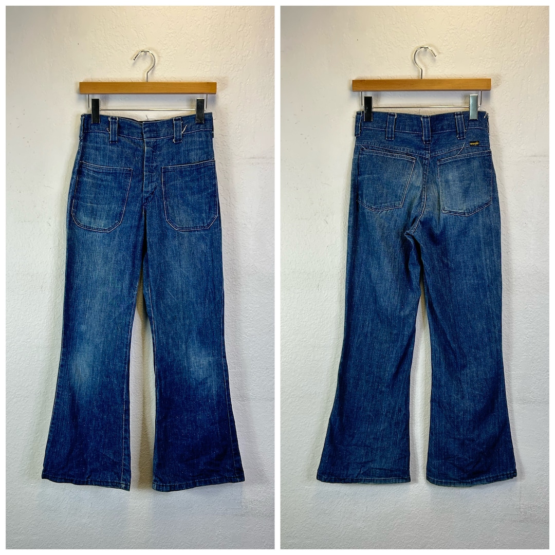 70s Vintage Wrangler Patch Pocket Flare Jeans Boot Cut Denim Pants Size ...