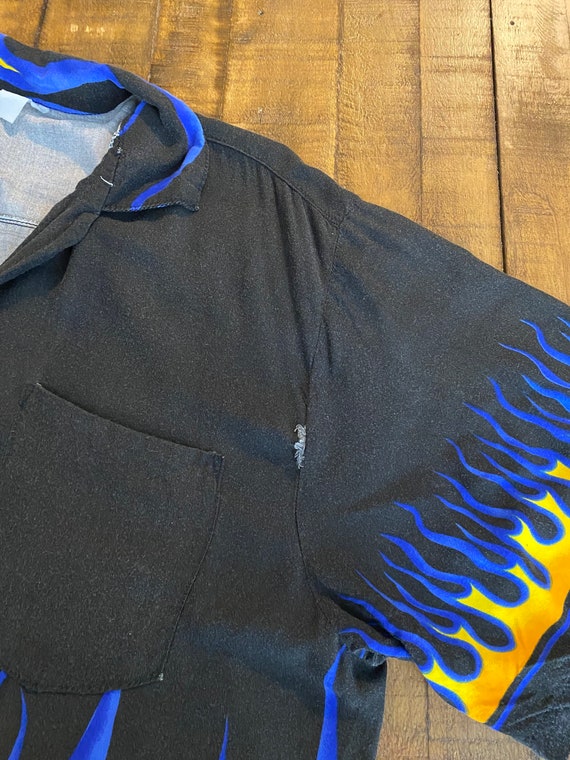 90s vintage 100% rayon fire flame pattern open collar… - Gem