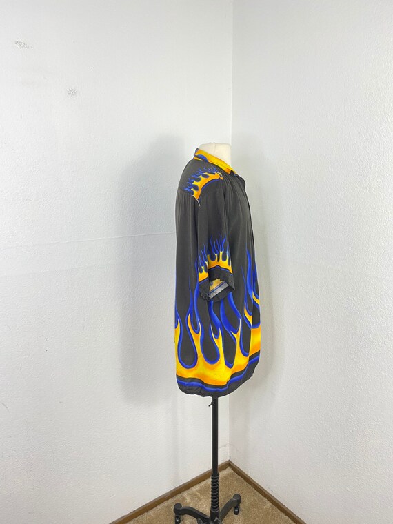 90s vintage 100% rayon fire flame pattern open collar… - Gem