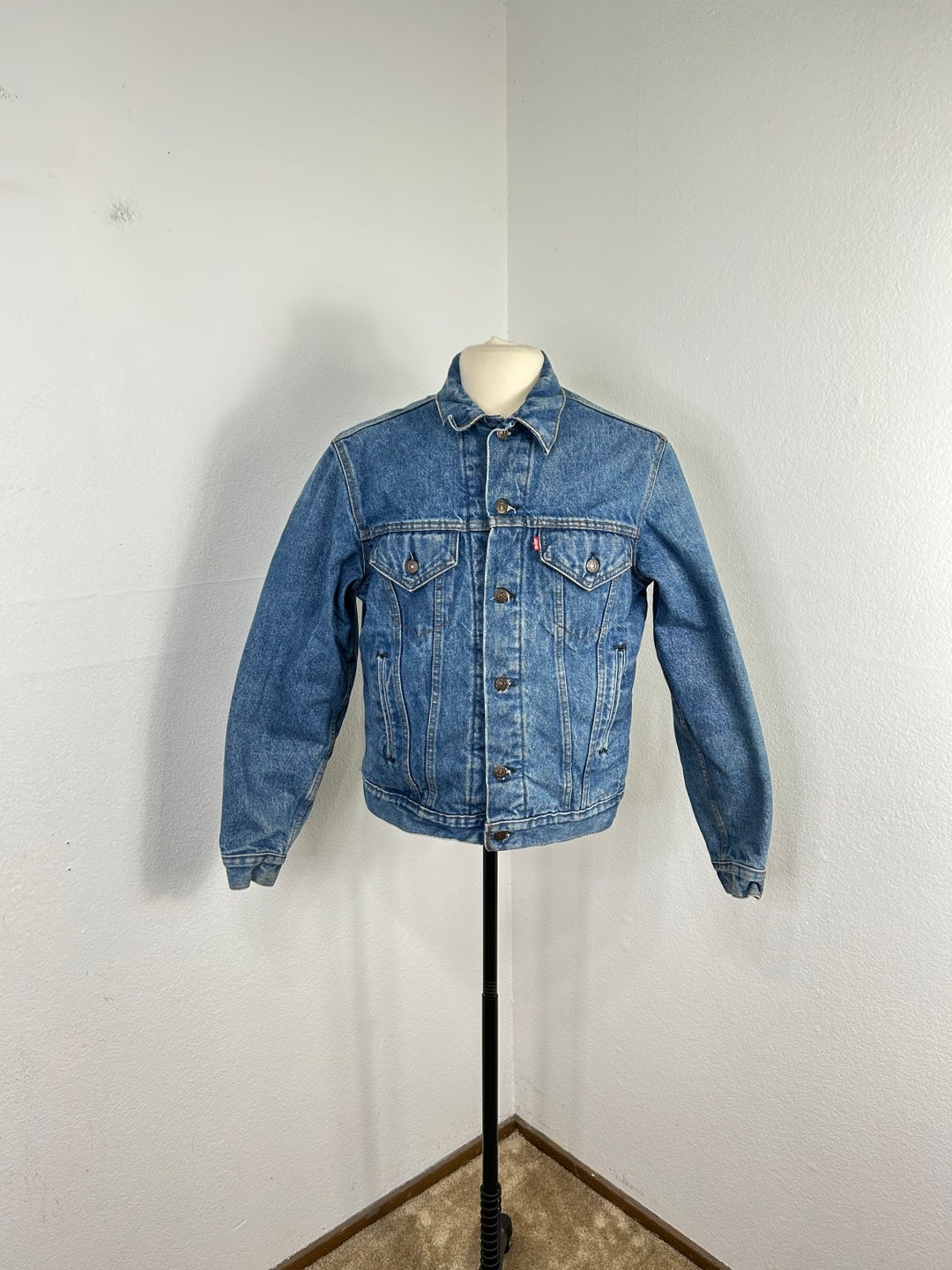 80s Vintage Levis 71506 Denim Trucker Jacket Wool Blanket Lined Red Tab Made in Usa Size 42 Long ...