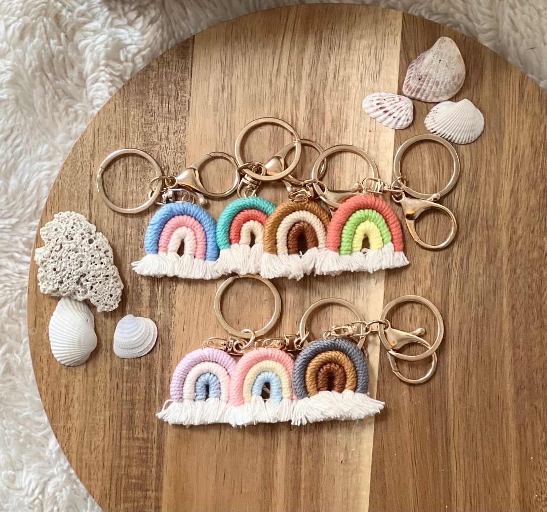 Boho Macrame Rainbow Keychain: Gold Hardware - Etsy