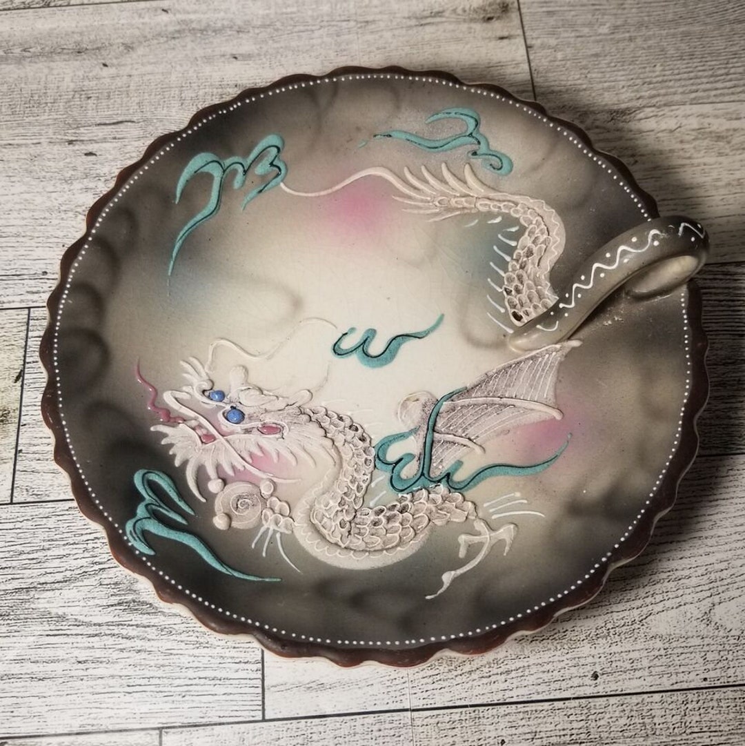 Vintage Japanese Dragonware Moriage Plate Finger Loop Hand Painted ...