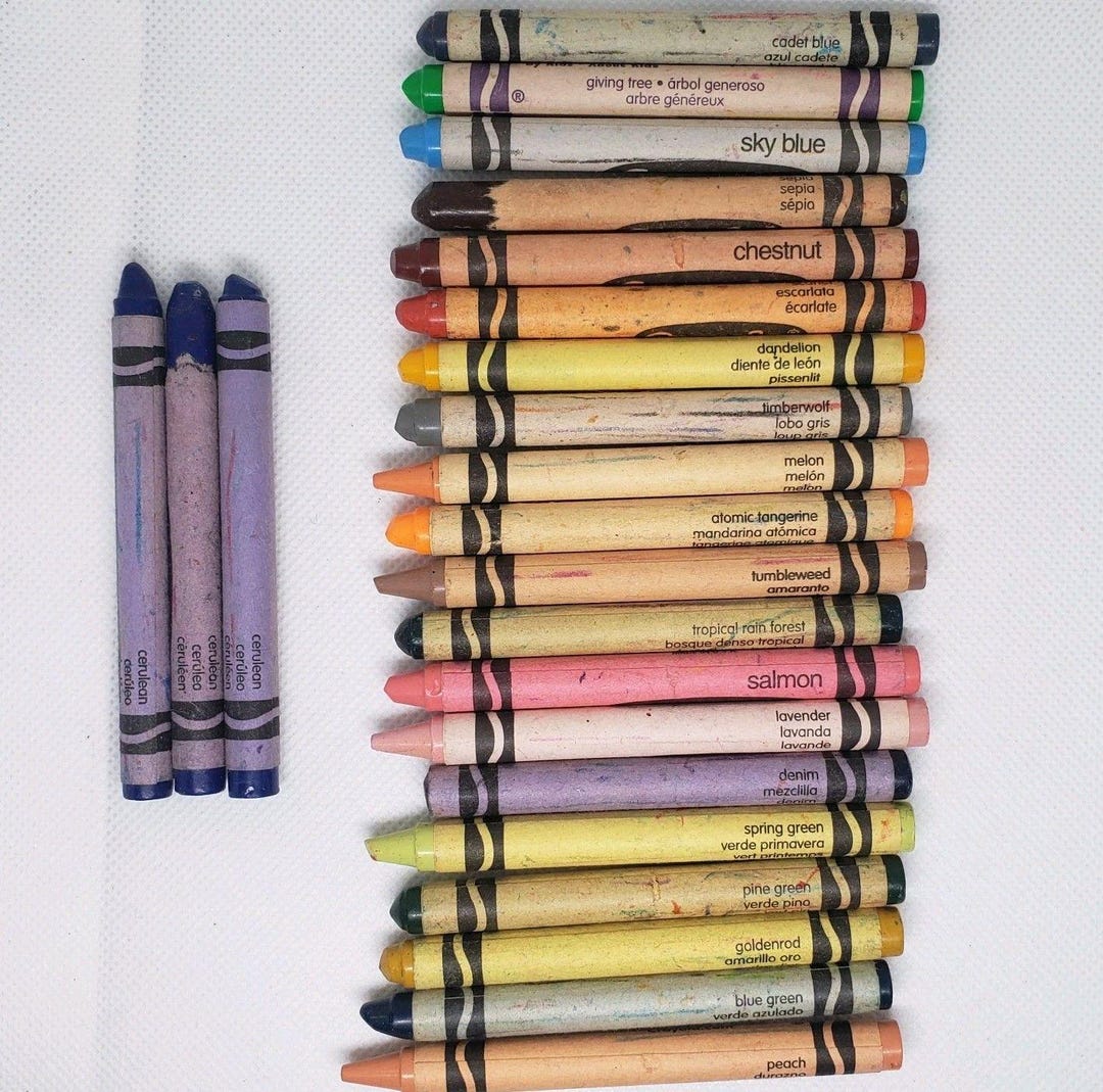 Vintage Rare/retired Crayola Crayons Cerulean Giving Tree Green Peach ...