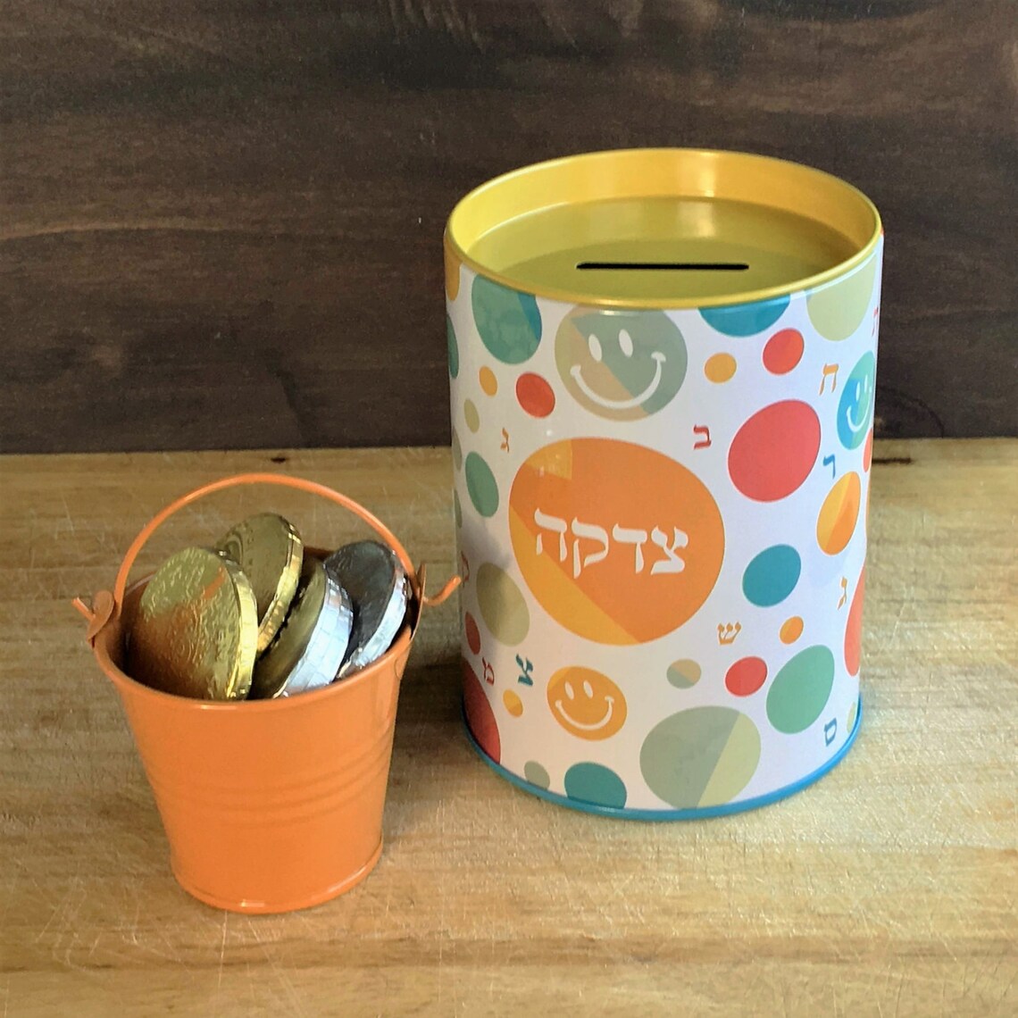 Kid's Tin Tzedakah Box, Mishloach Manot Idea, Tin Charity Box, Purim ...