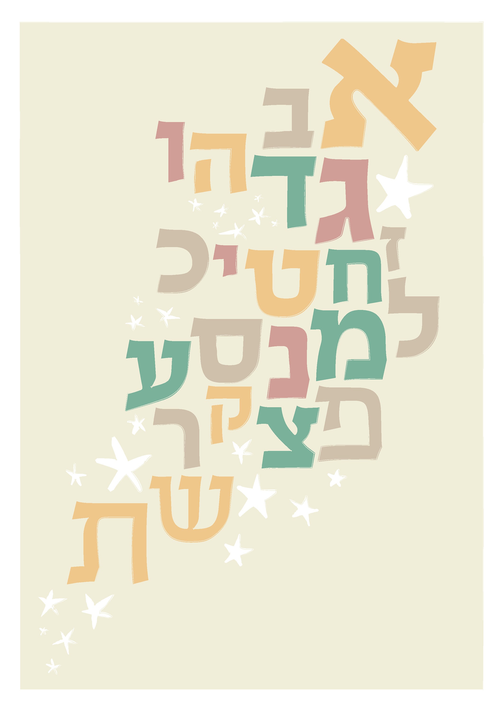 Boho Hebrew Alphabet Chart With a Nighttime-theme. Jewish Gift, Jewish ...