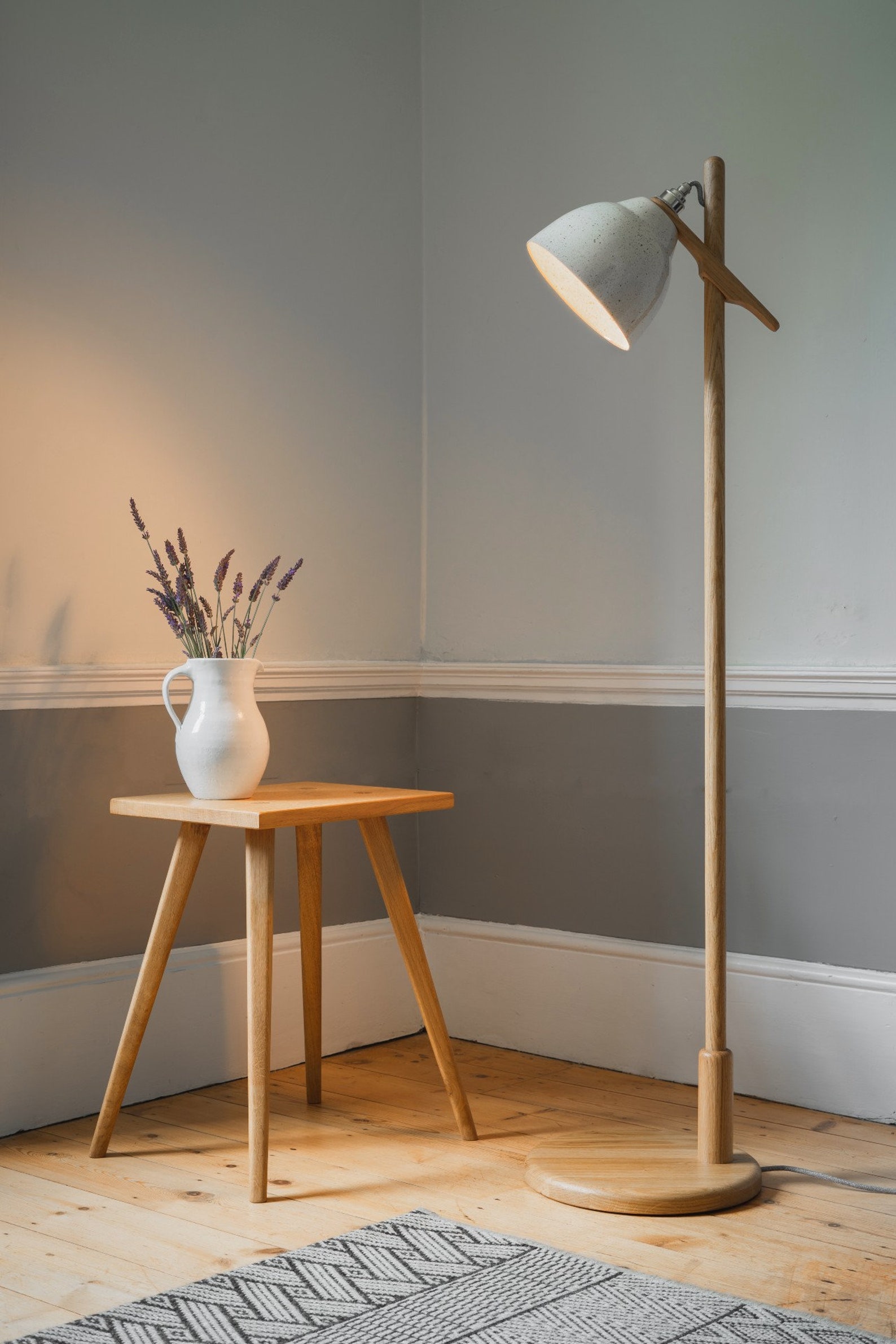 Element Floor Lamp in Solid Oak Wood and Ceramic - Etsy