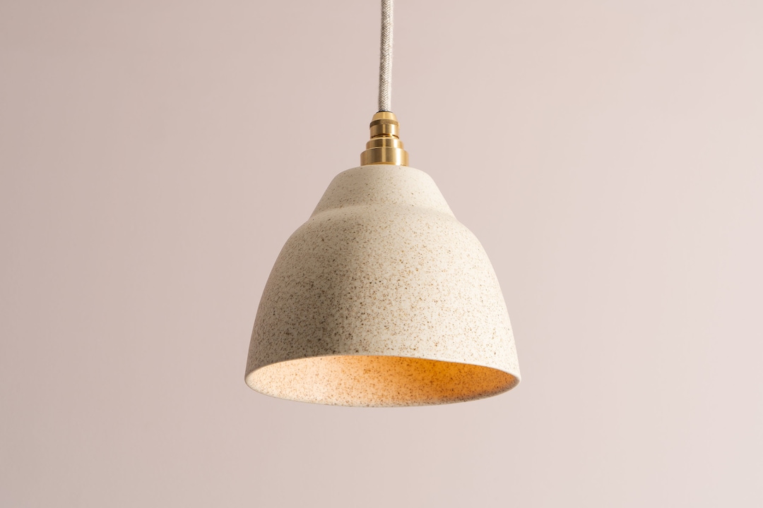 Small Speckled Cream Matt Element Pendant Light in Ceramic and Brass ...