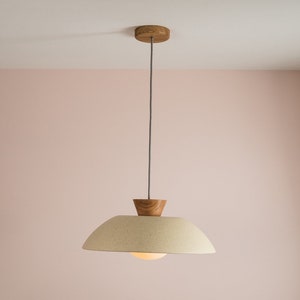 Speckled Cream Matt XL Dawn Pendant Light in Ceramic and Oak - Etsy