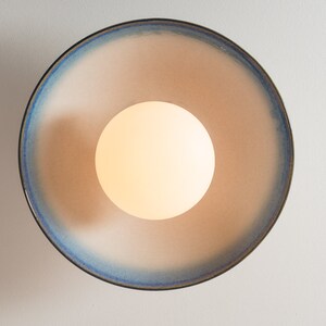 Blue & White Dawn Wall Light Sconce in Ceramic and Oak - Etsy