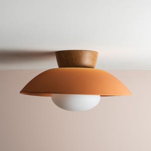 Terracotta Dawn Flush Mount Ceiling Light in Ceramic and Oak - Etsy