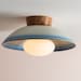 Speckled Cream Matt Dawn Flush Mount Ceiling Light in Ceramic and Oak ...