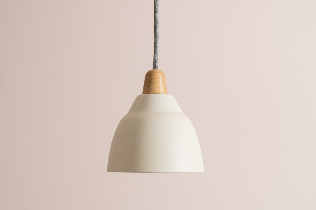 Small White Element Pendant Light in Ceramic and Oak - Etsy