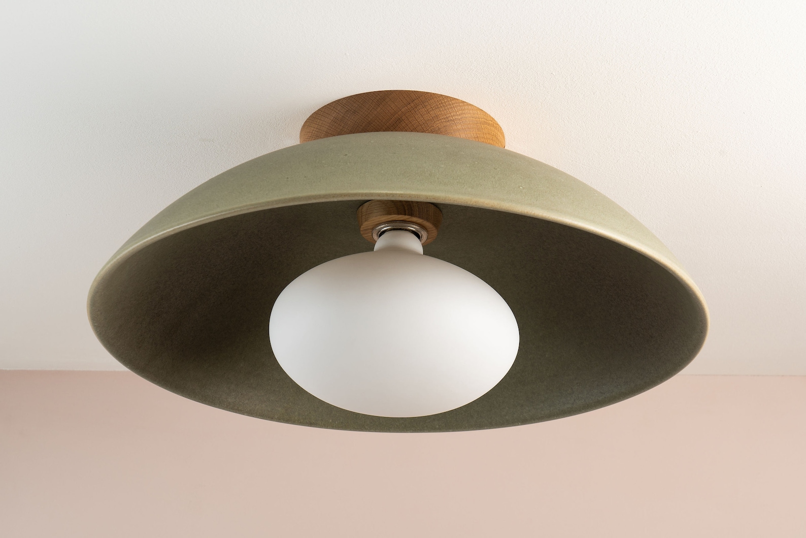 Green XL Dawn Flush Mount Ceiling Light in Ceramic and Oak - Etsy